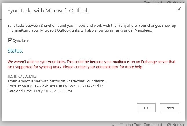 Problem with Sync tasks between SharePoint and inbox - Techyv.com